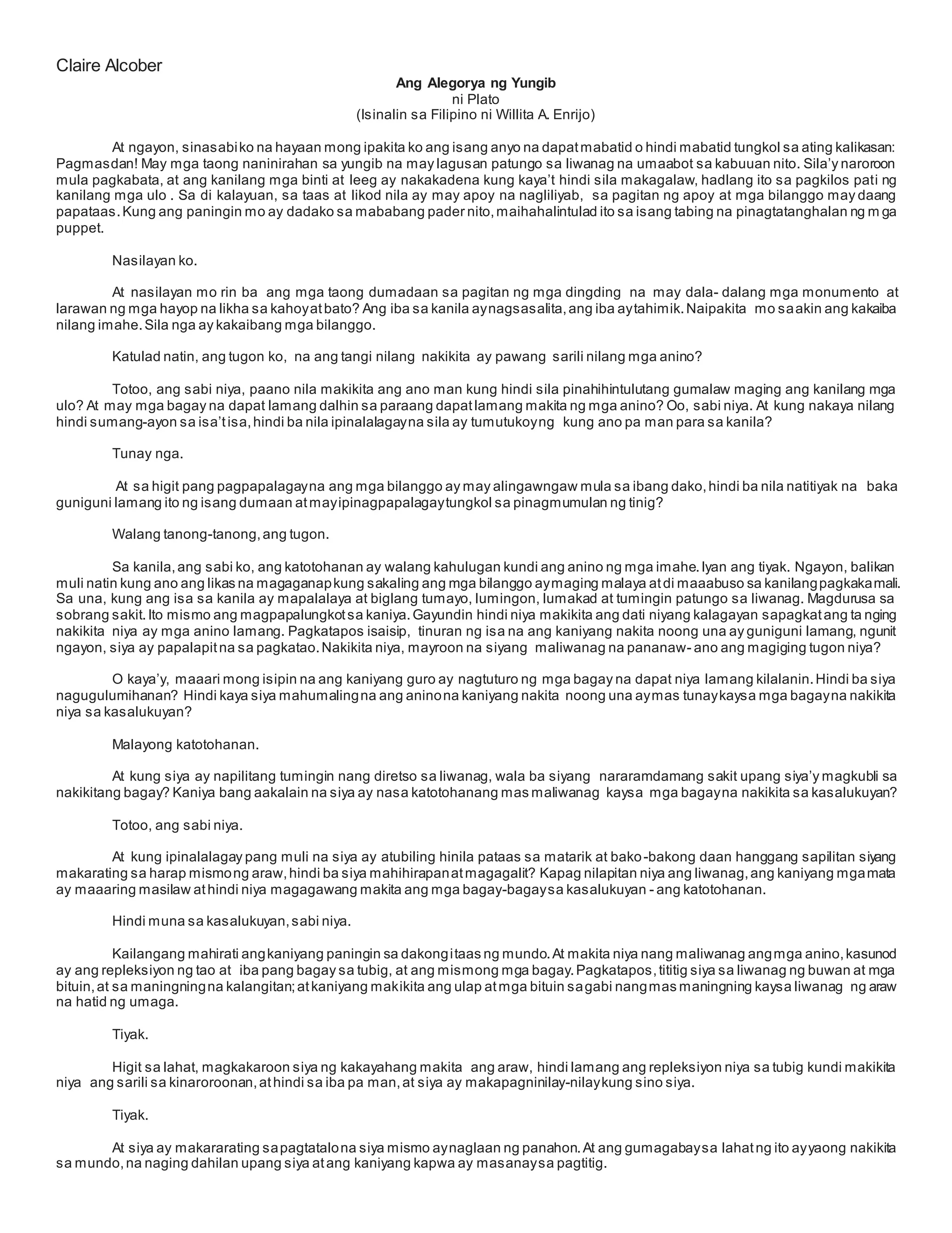 Alegorya ng Yungib | DOCX