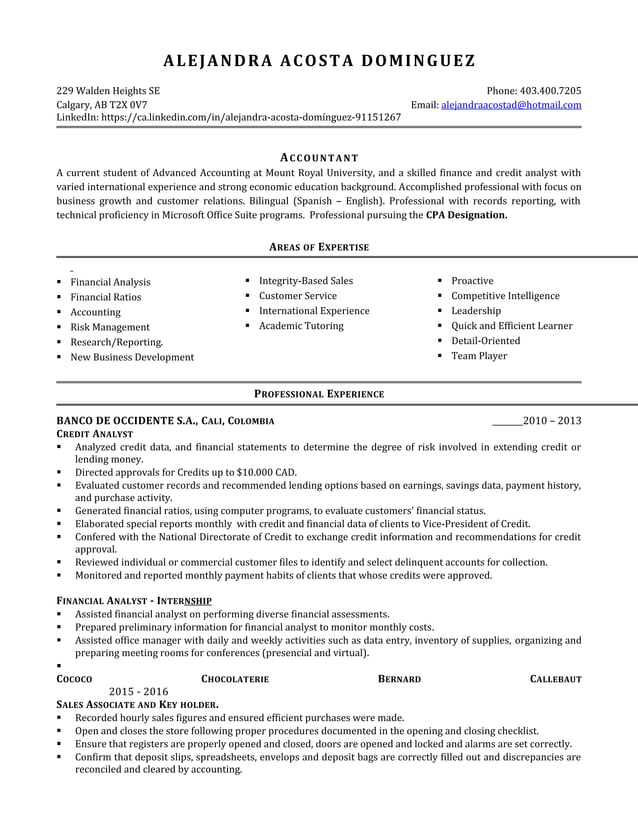 Alejandra's resume 2016 | DOC | Business Accounting & Finance | Business