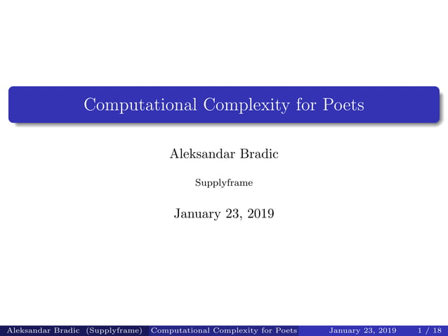Computational Complexity for Poets | PPT