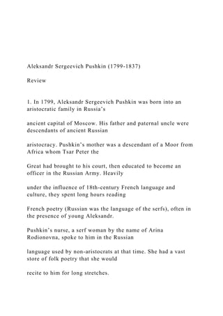 Aleksandr Sergeevich Pushkin (1799-1837) Review 1..docx