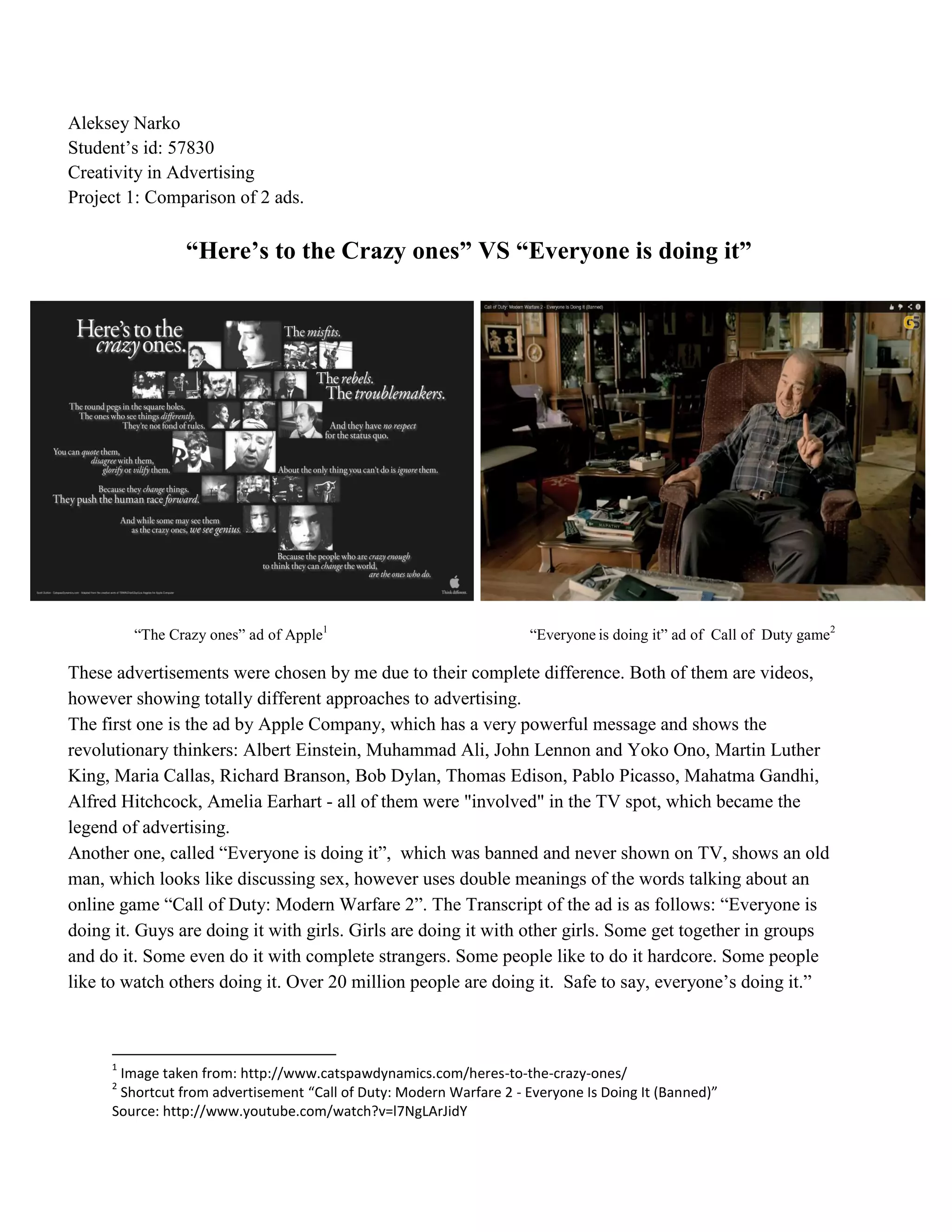 Comparison of the 2 advertisements | PDF