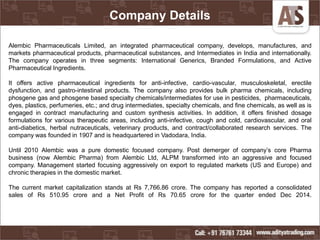 ATS Company Reports: Alembic pharma ltd. | PDF | Stocks and Bonds ...
