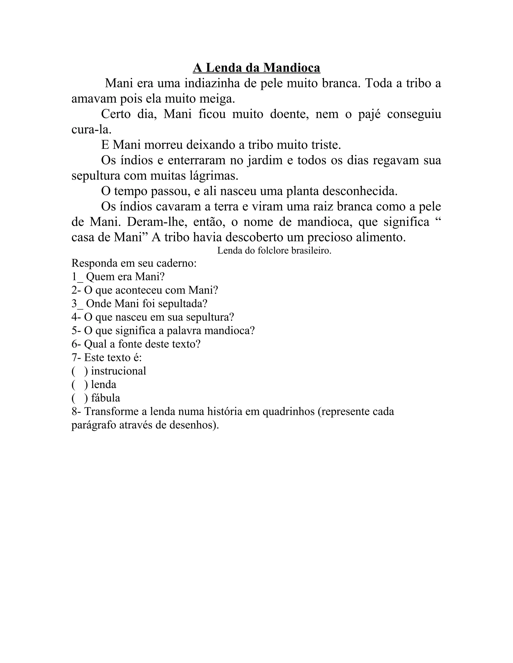 A lenda da mandioca | DOC