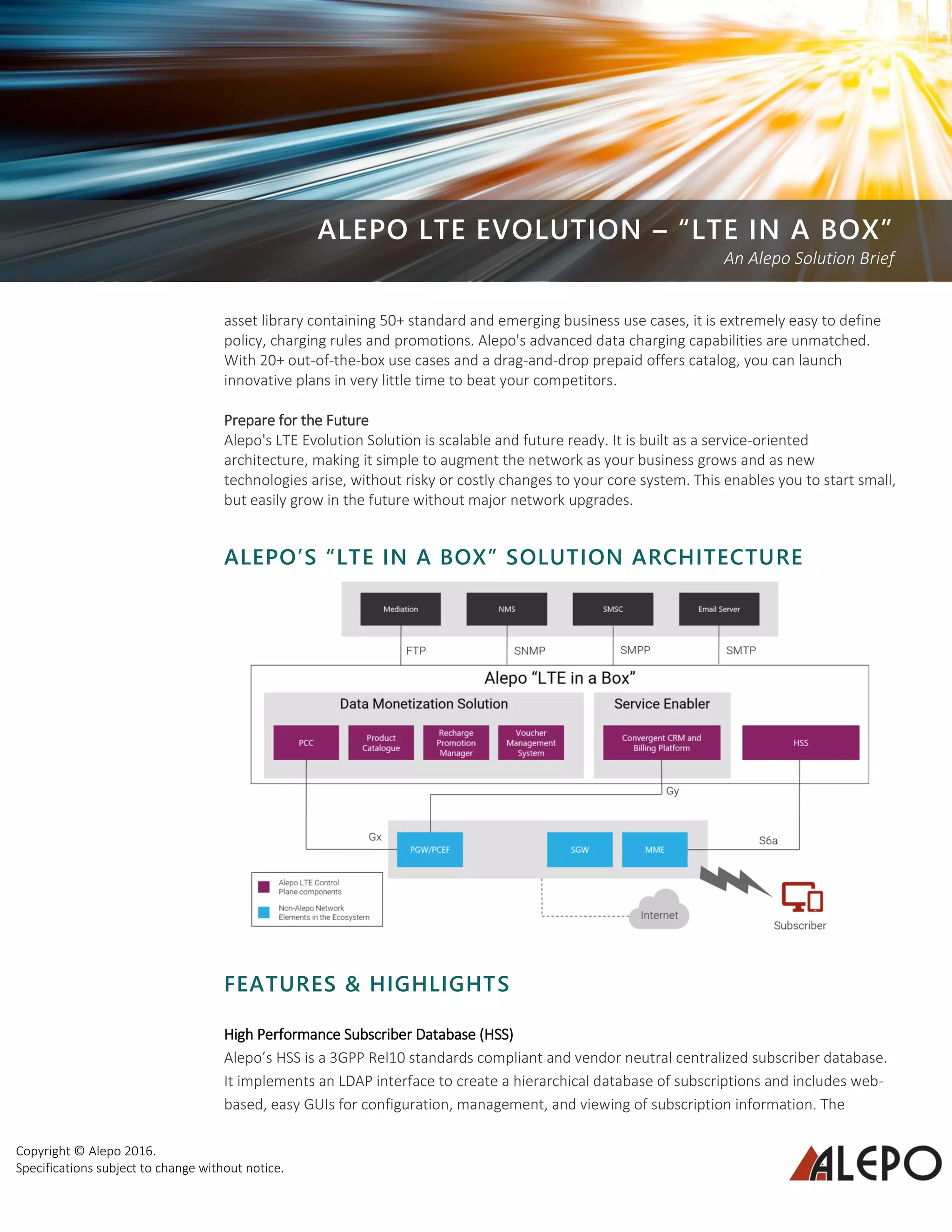 Alepo LTE Evolution - "LTE IN A BOX" | PDF