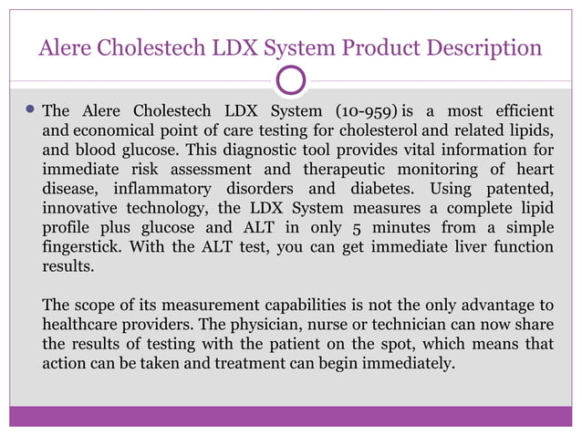 Alere cholestech ldx system - MedTek | PPT