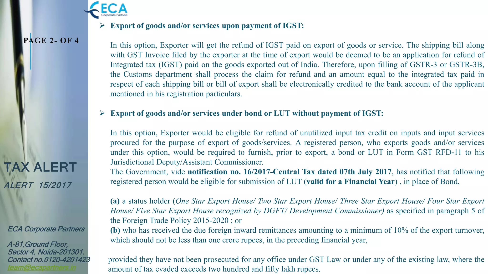 ECA Alert - Export of goods and services | PPT