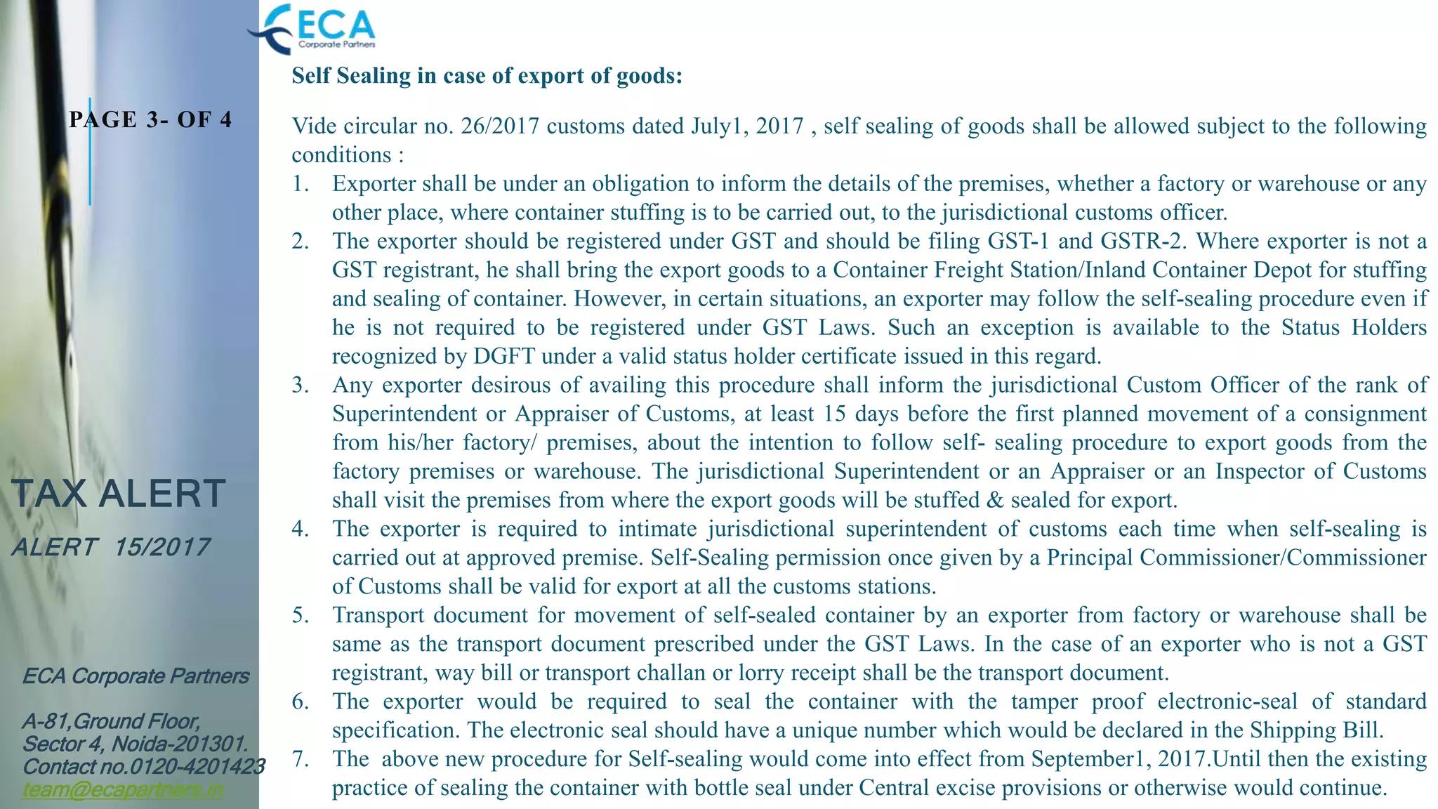 ECA Alert - Export of goods and services | PPT