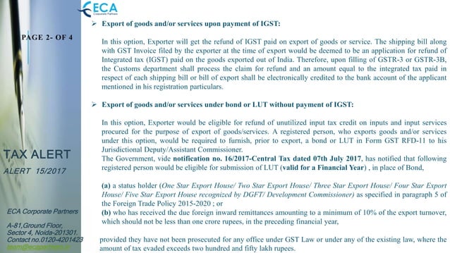ECA Alert - Export of goods and services | PPT