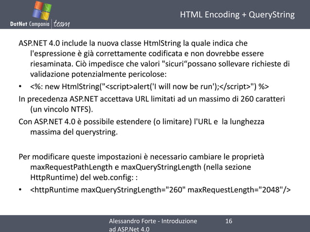 Alessandro Forte - ASP.Net 4.0 | PPT