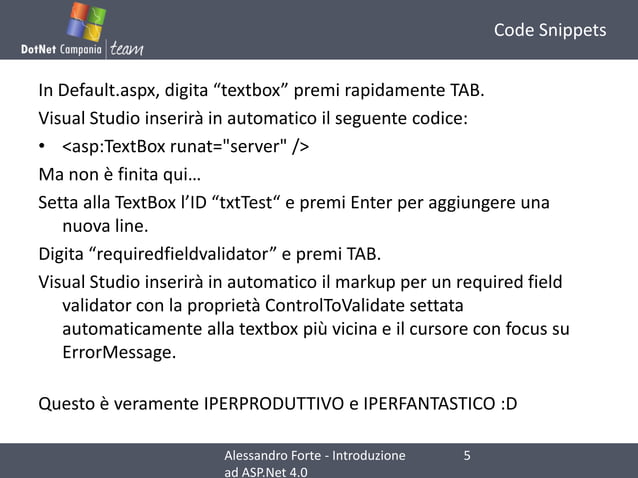 Alessandro Forte - ASP.Net 4.0 | PPT