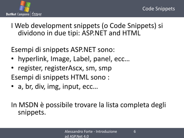 Alessandro Forte - ASP.Net 4.0 | PPT