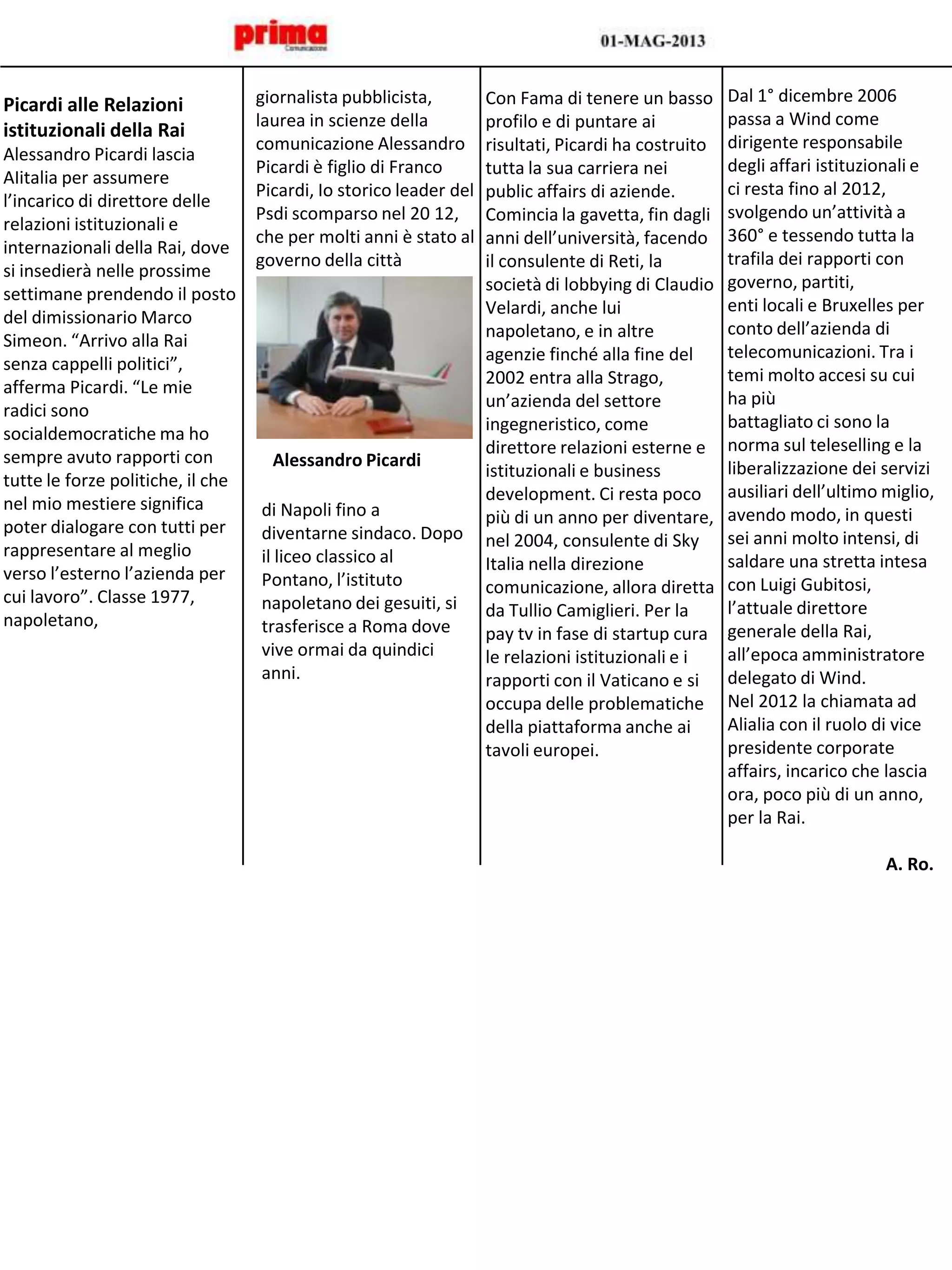 Alessandro Picardi - Articolo Prima Comunicazione | PPTX