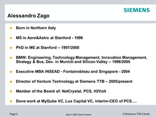 Overview of Siemens Technology-to-Business (TTB) Center - Alessandro ...