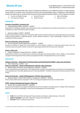 Alessio di leo resume | PDF | Business | Business and Finance