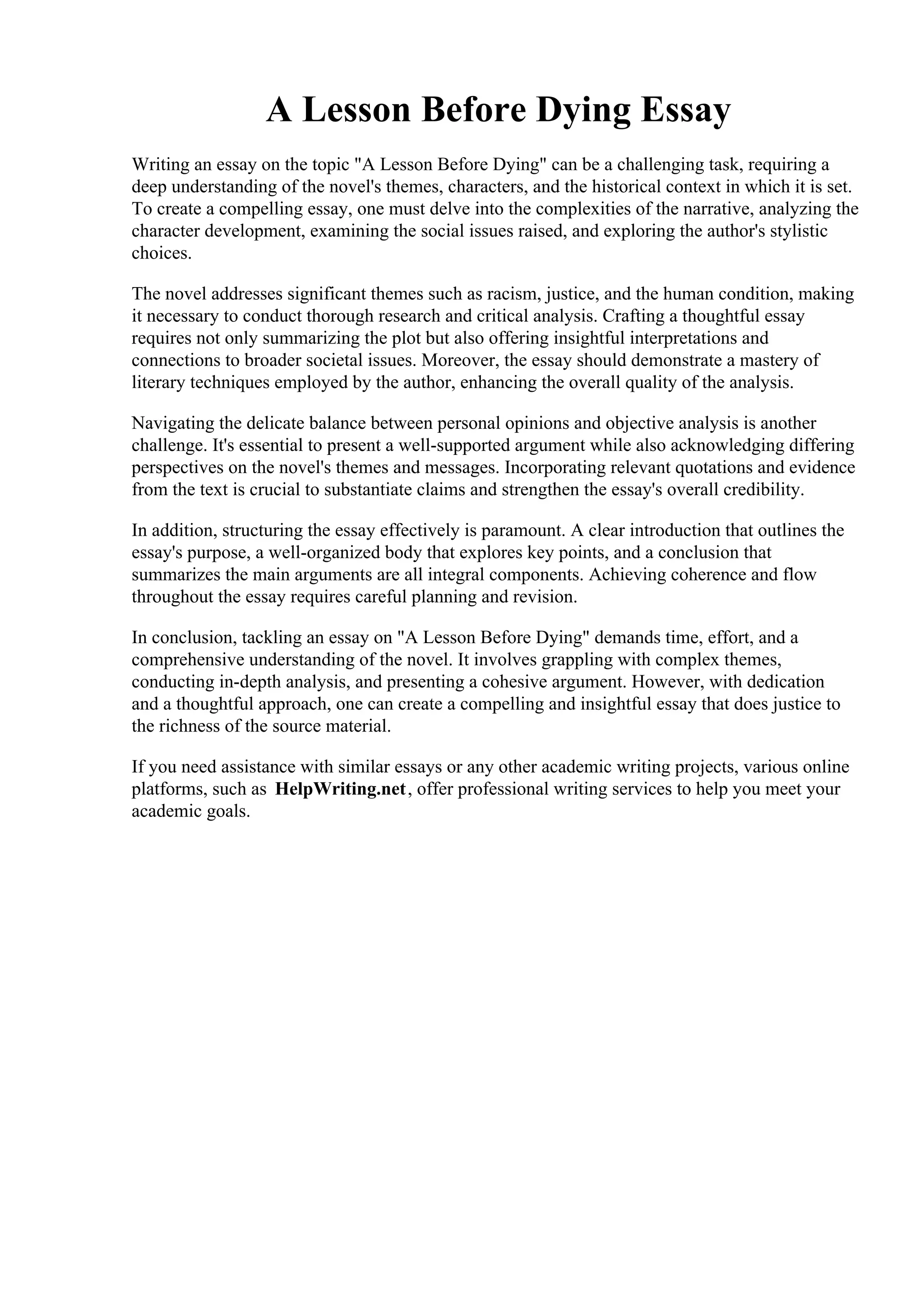 A Lesson Before Dying Essay | PDF