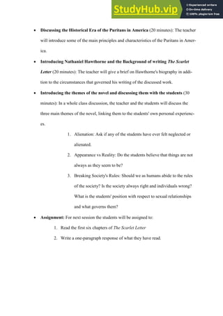 A Lesson Plan A Proposed Methodology For Teaching The Scarlet Letter | PDF
