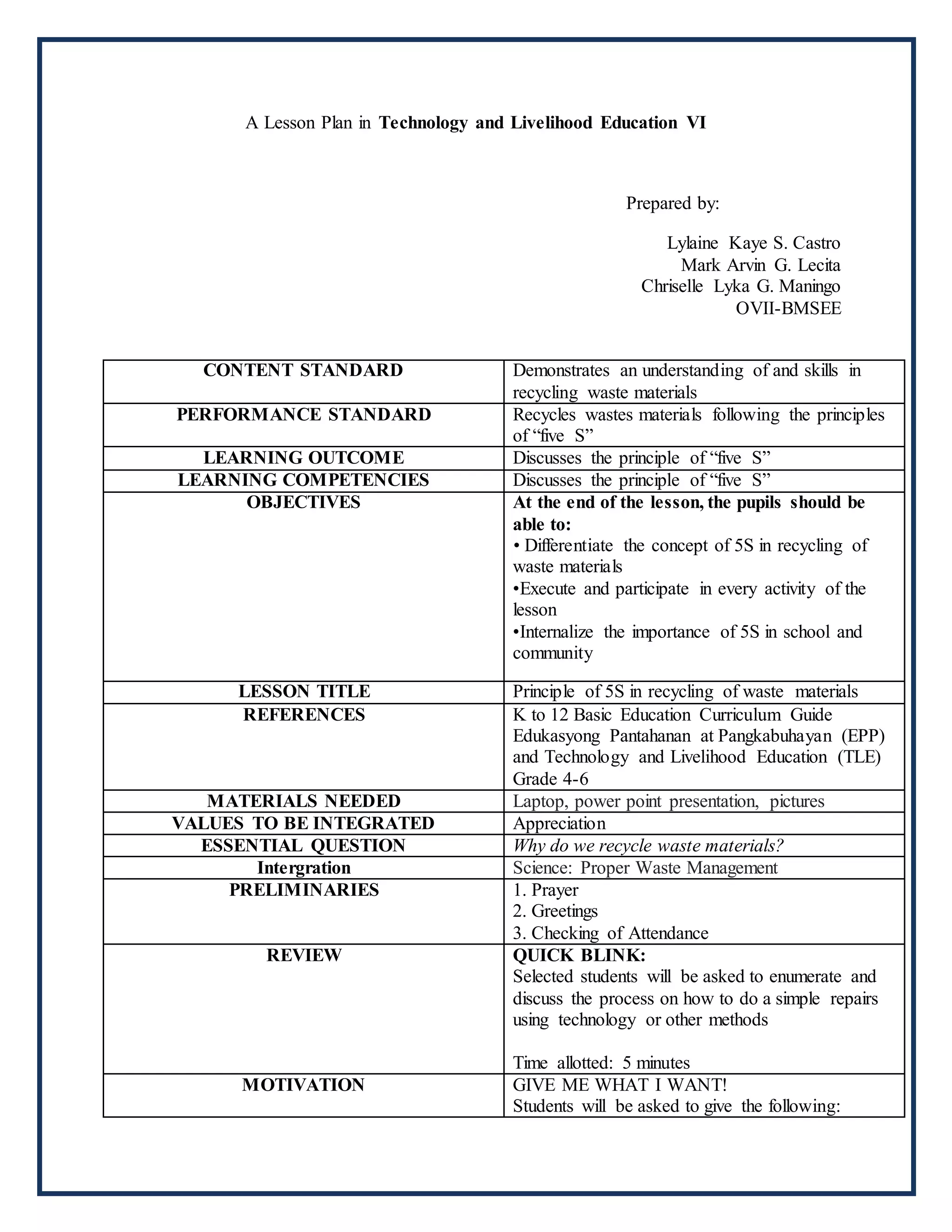 A lesson plan in strategies in teaching tle | DOCX