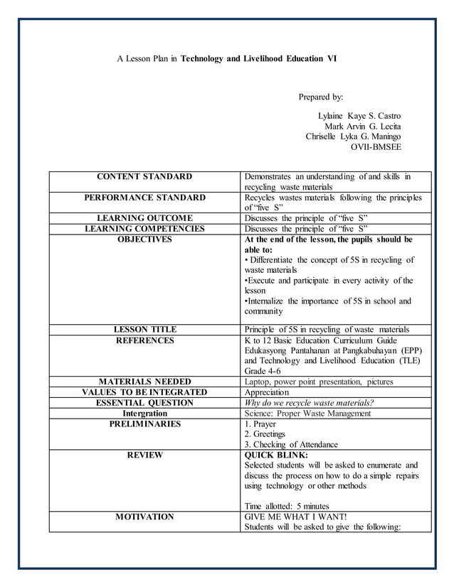 A lesson plan in strategies in teaching tle | DOCX | Educational Assessment | Education