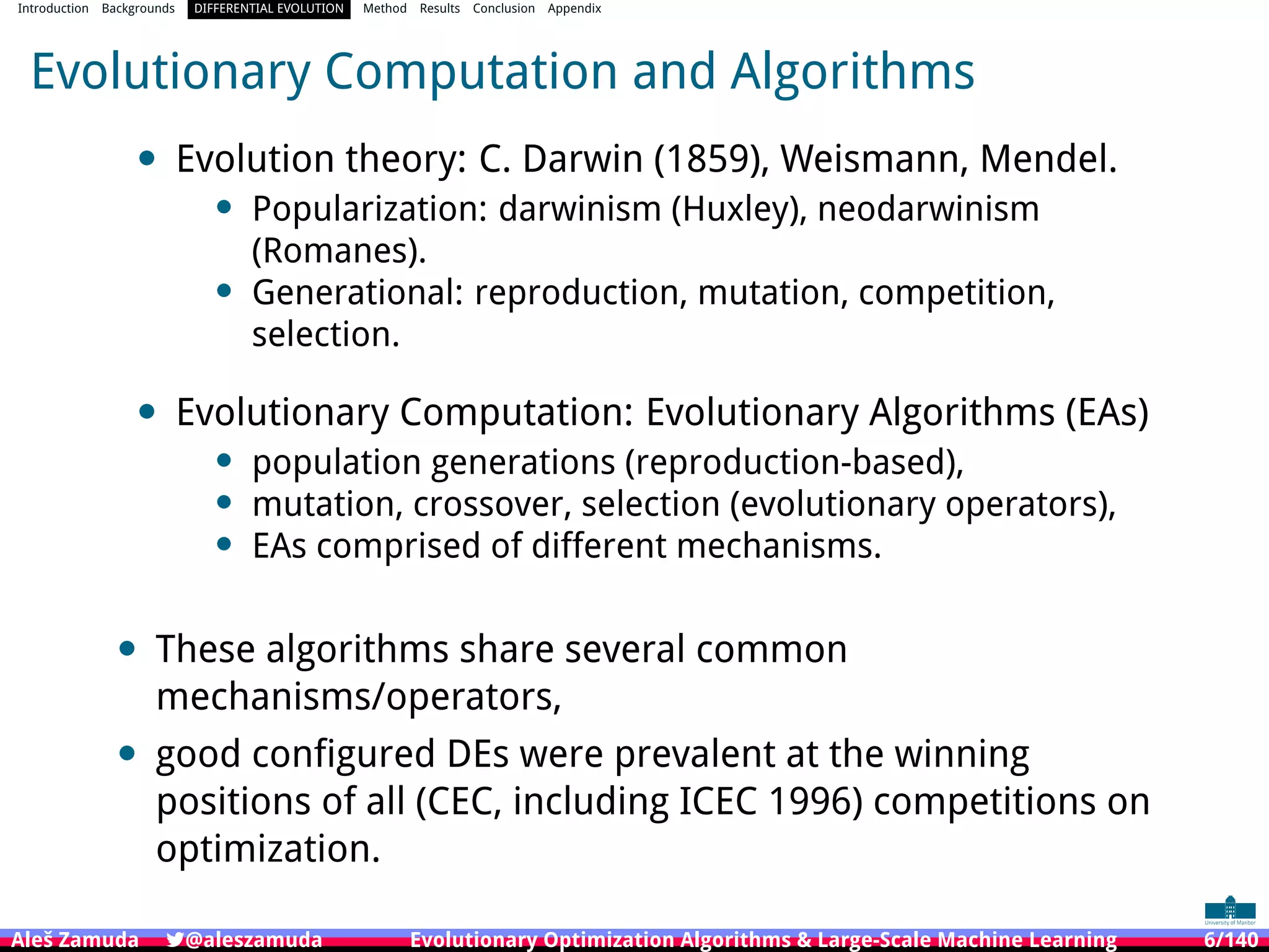 Evolutionary Optimization Algorithms And Large Scale Machine Learning
