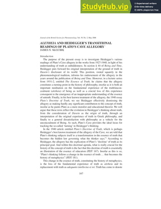 Aletheia And Heidegger S Transitional Readings Of Plato S Cave Allegory ...