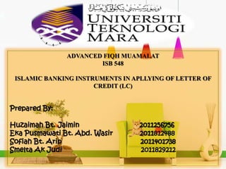 ISLAMIC BANKING INSTRUMENTS IN APLLYING OF LETTER OF CREDIT (LC) | PPTX