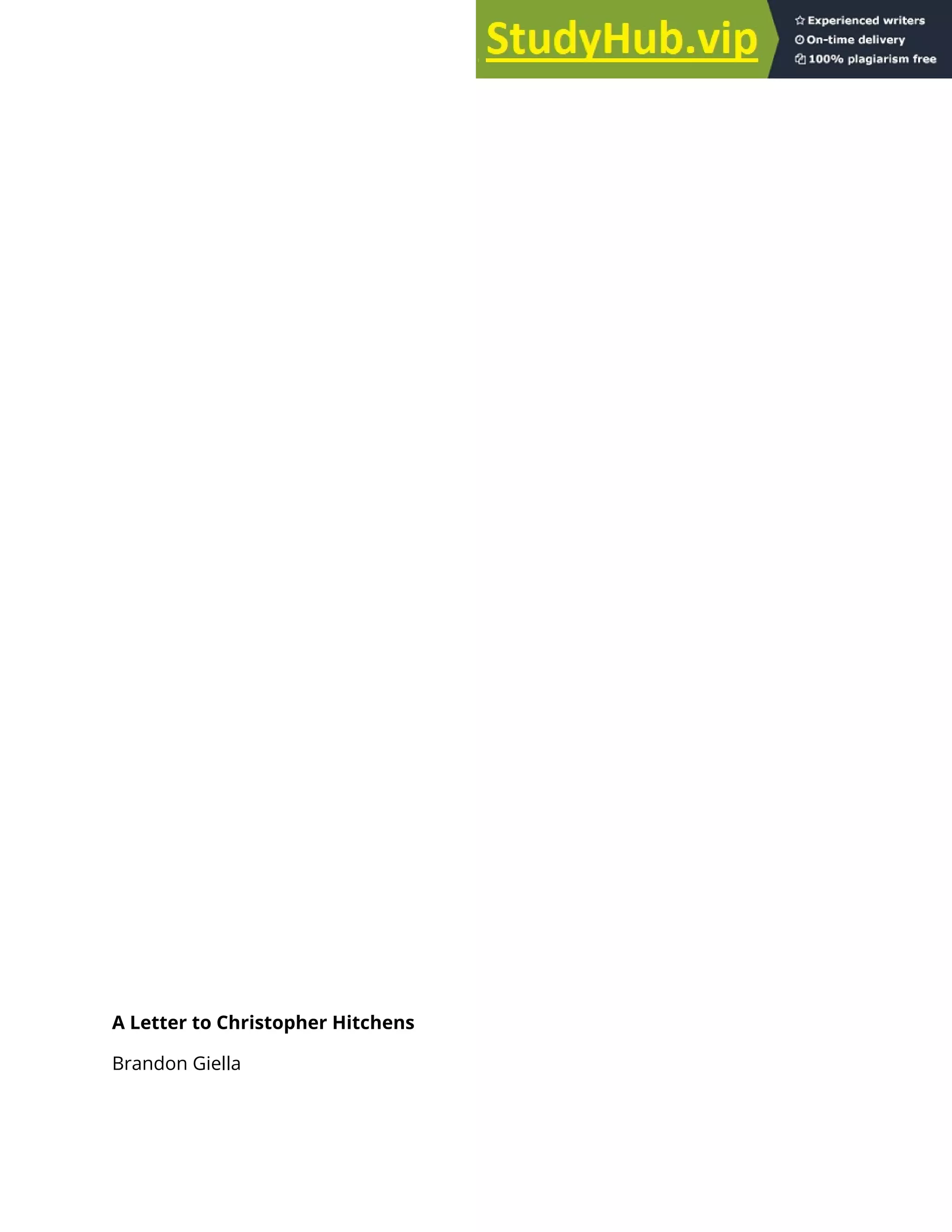 A Letter To Christopher Hitchens | PDF