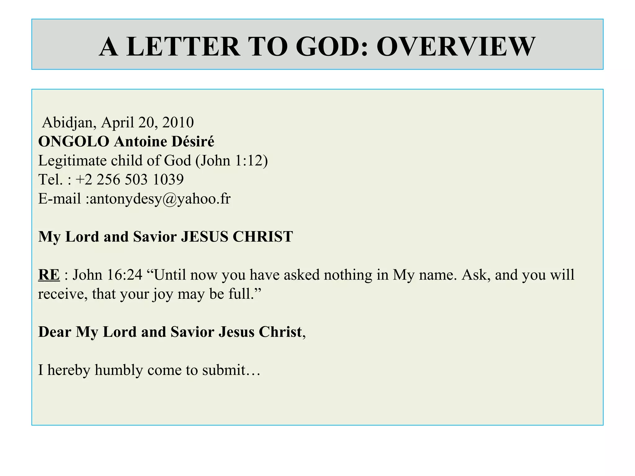 A Letter to god: Book Overview | PPT