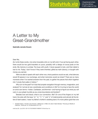 A Letter To My Great-Grandmother | PDF