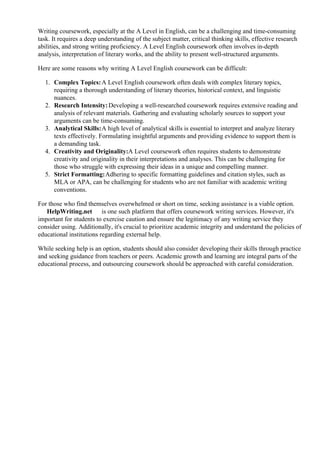 A Level English Coursework Examples. This resource | PDF