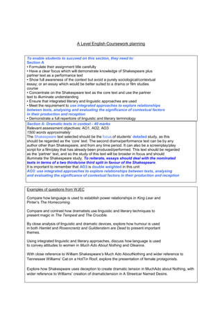 A level english coursework planning | DOCX | Homework and Study | Education