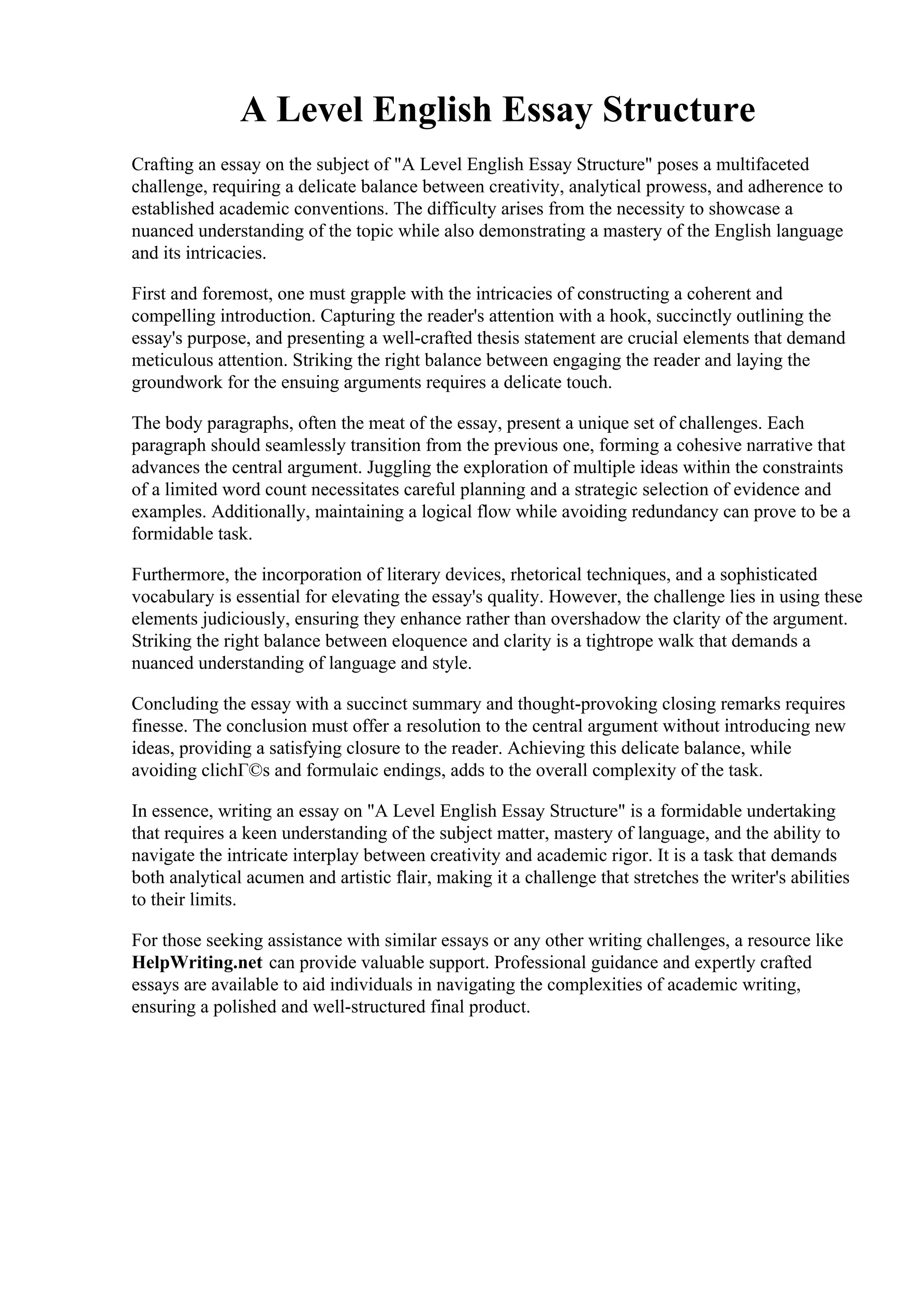 A Level English Essay Structure | PDF | Homework and Study | Education