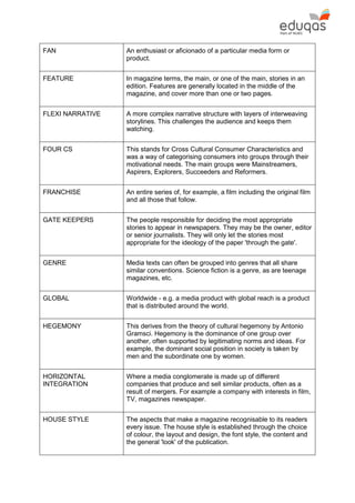 A level media glossary | PDF | Hobbies & Interests