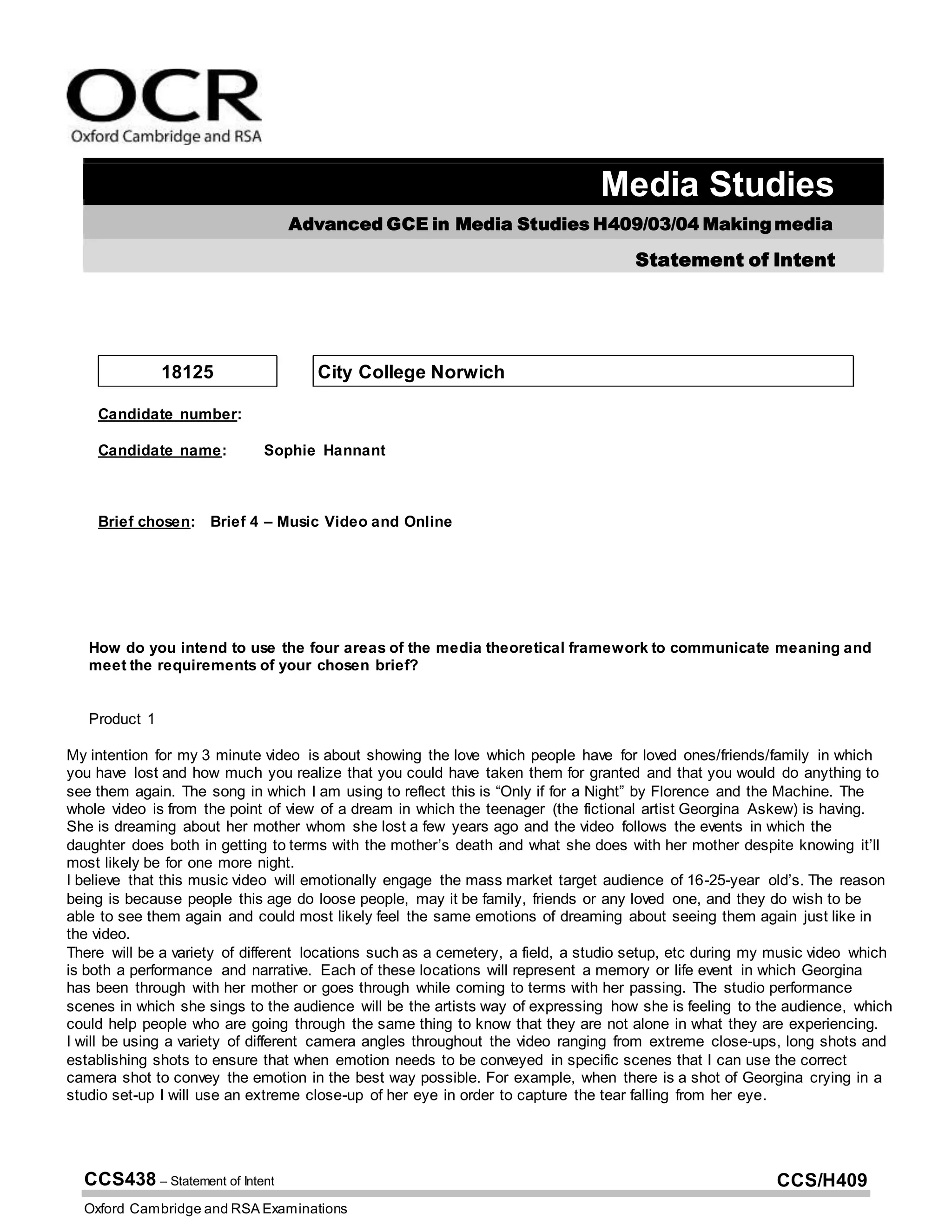 A level media studies statement of intent form ocr | DOCX