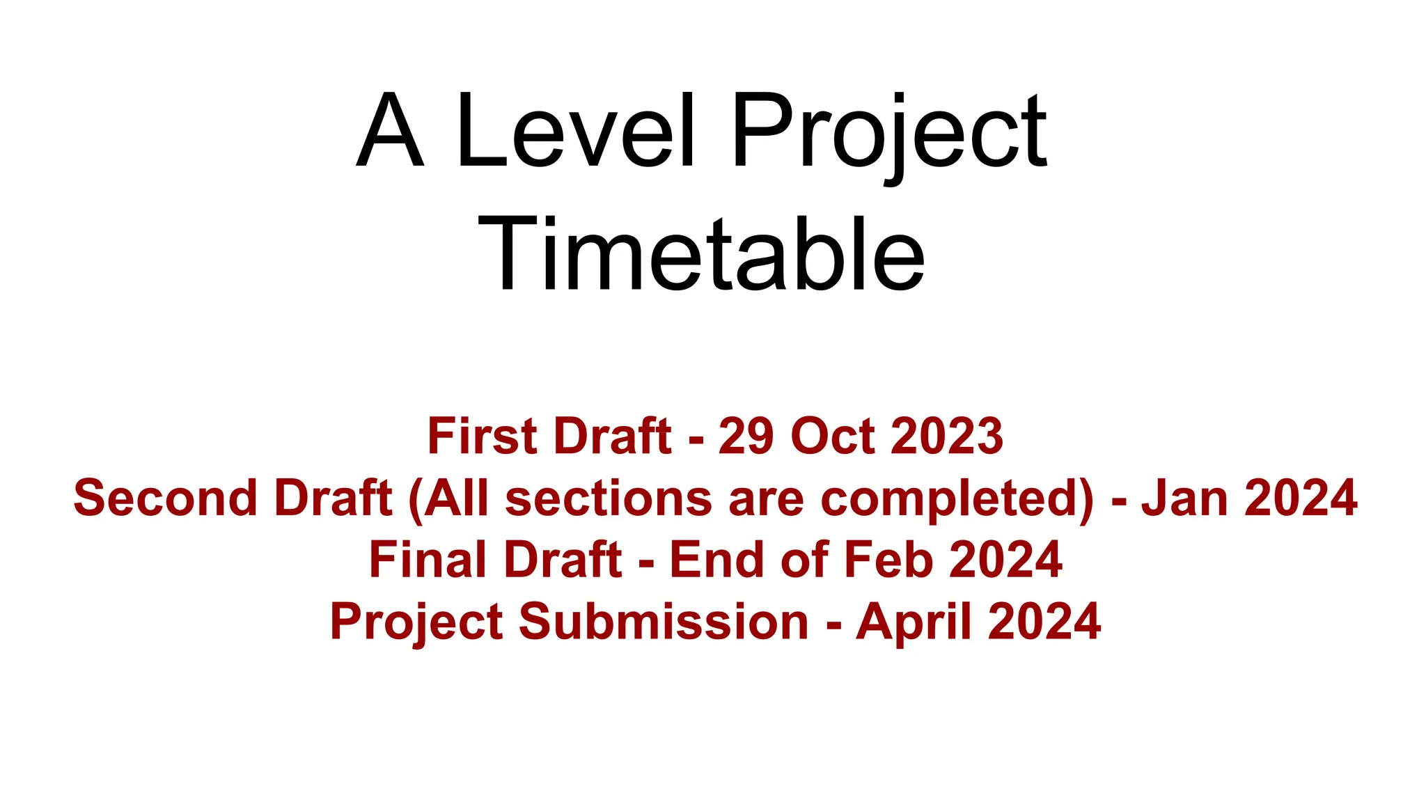 A Level Project - Timetable - Documentation Requirements - Marking ...