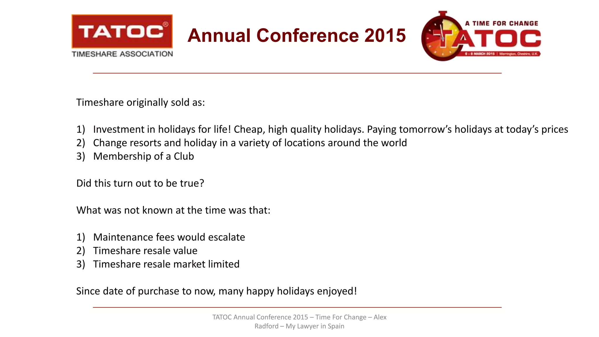 Alex Radford - Returning timeshare weeks to the developer and the legal ...