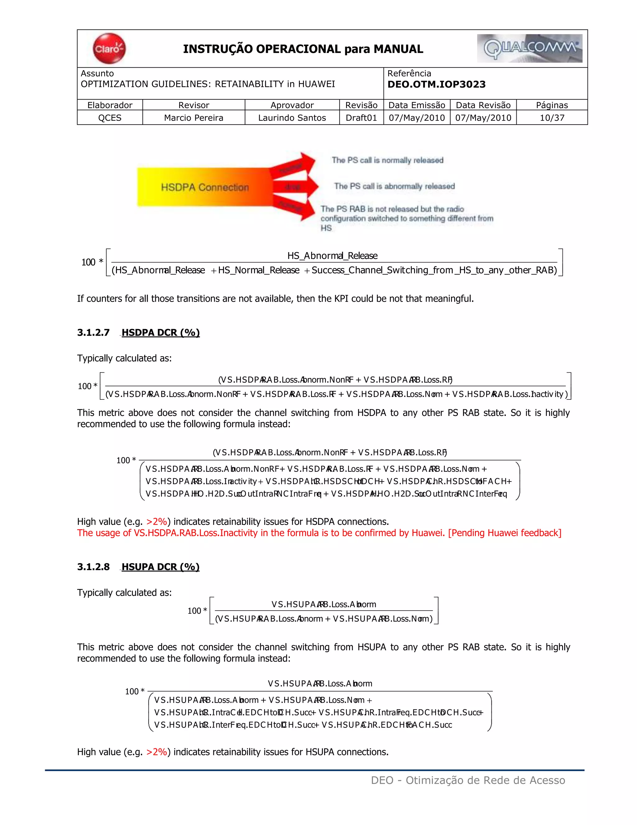 Alex optimization guidelines - retainability huawei - rev.01