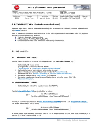 Alex optimization guidelines - retainability huawei - rev.01