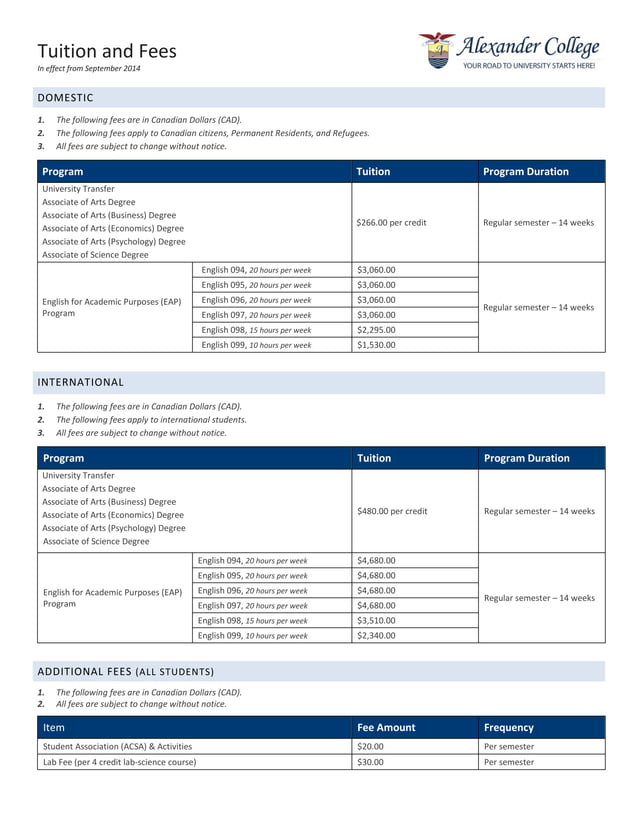 Alexander college-international-and-domestic-tuition-fees | PDF