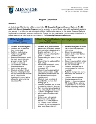 Alexander academy three-program-comparison-chart | PDF