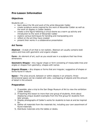 Alexander calder inspired-wire_sculpture_lesson_plan_october_2009 | PDF