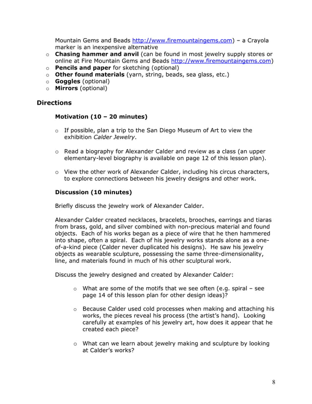 Alexander calder inspired-wire_sculpture_lesson_plan_october_2009 | PDF