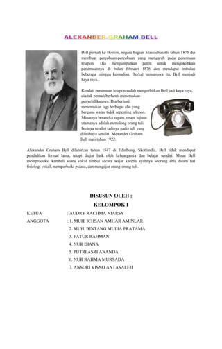 Alexander graham bell dilahirkan tahun 1847 di edinbung | DOCX