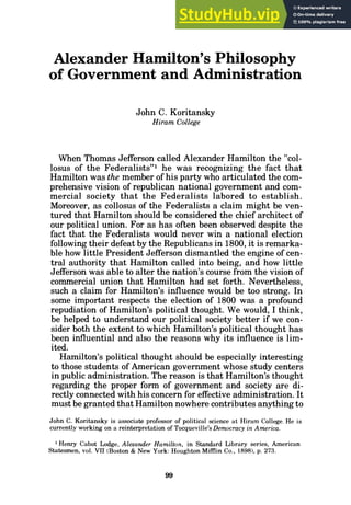 Alexander Hamilton S Philosophy Of Government And Administration | PDF