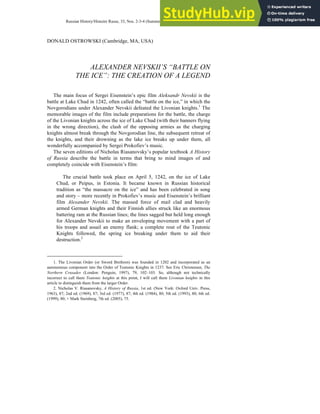 Alexander Nevskii S Quot Battle On The Ice Quot The Creation Of A ...