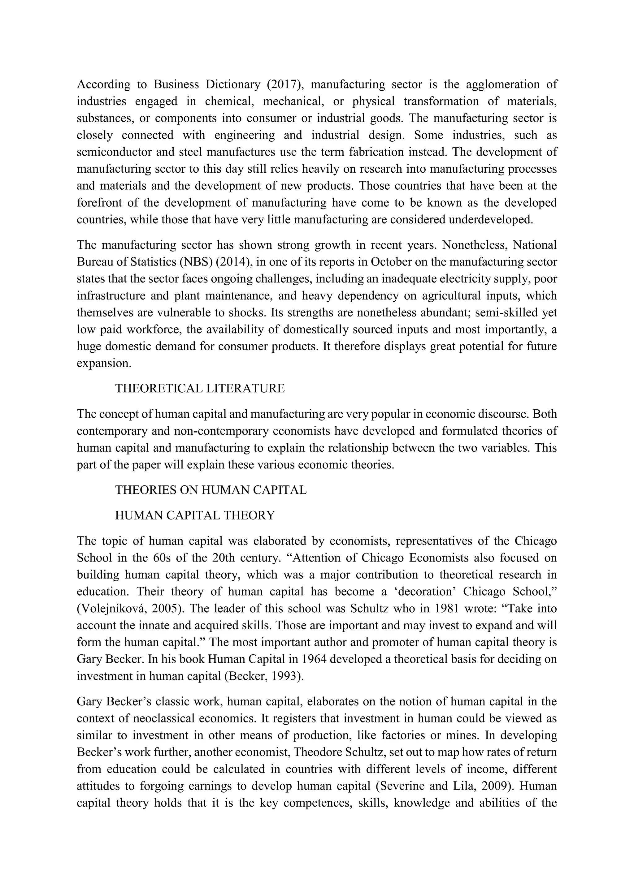 The Impact of Human Capital Development on the Manufacturing Sector in Nigeria. | PDF