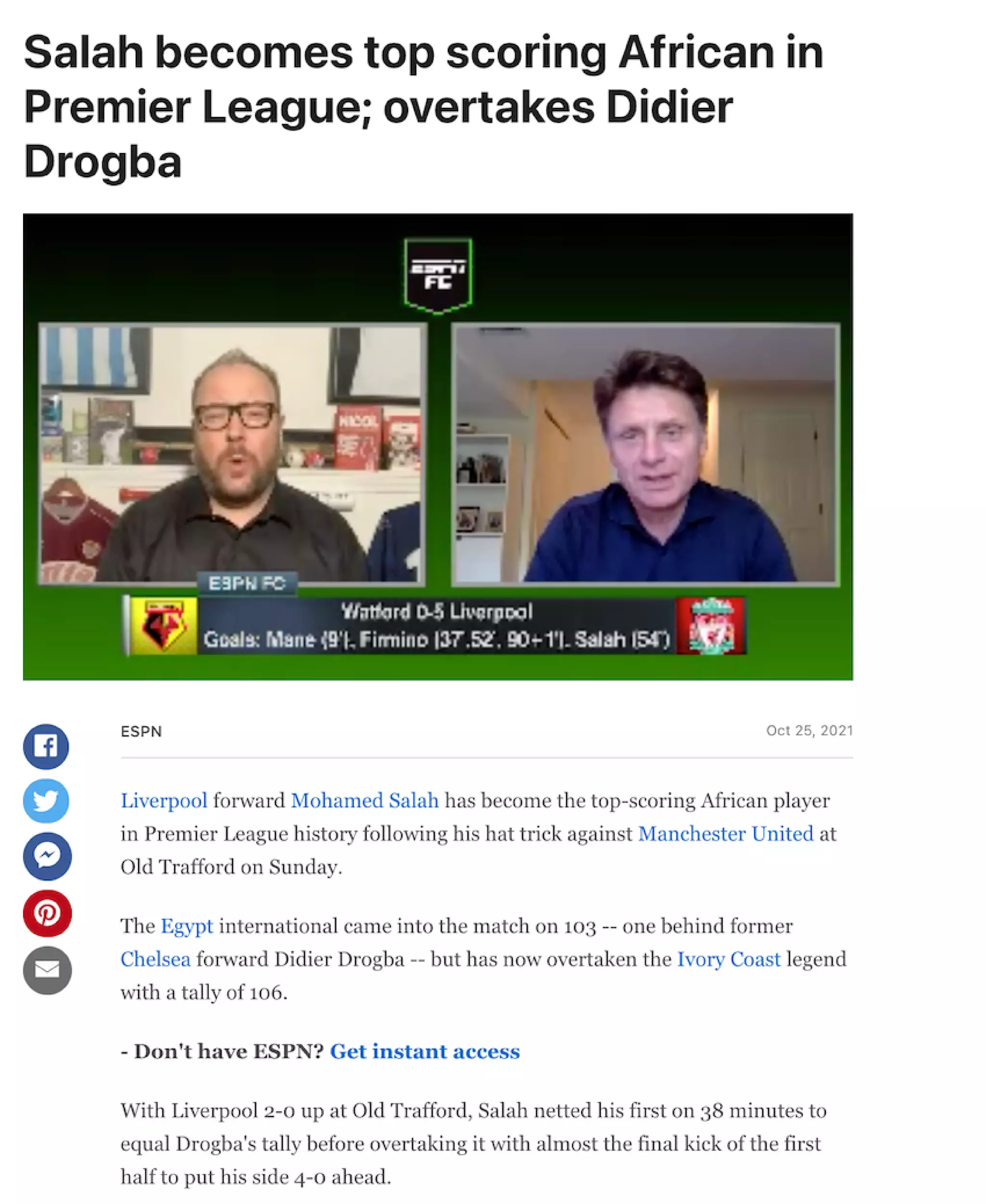 Salah becomes top scoring African in Premier League; overtakes Didier ...