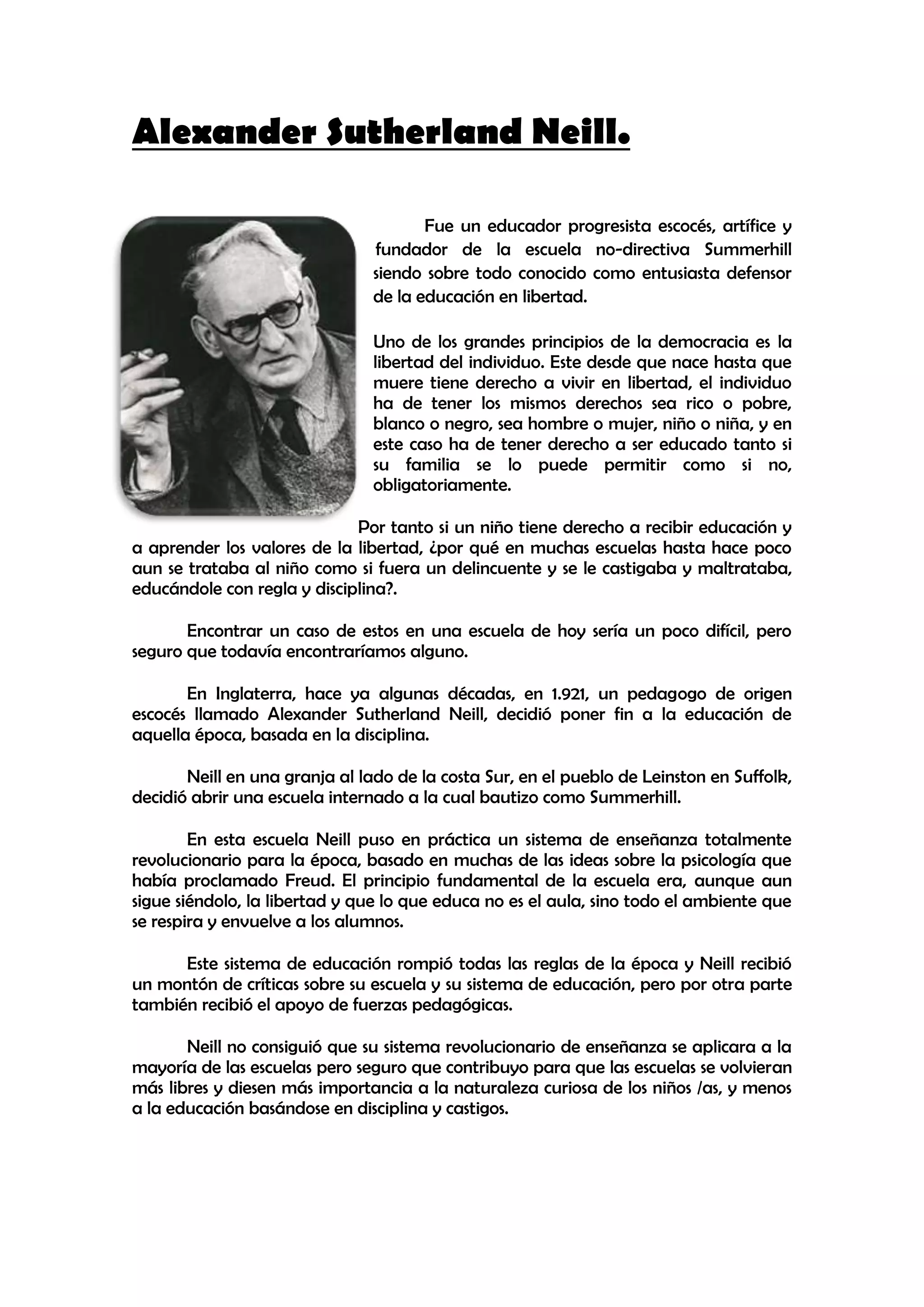 Alexander sutherland neill | DOCX | Education