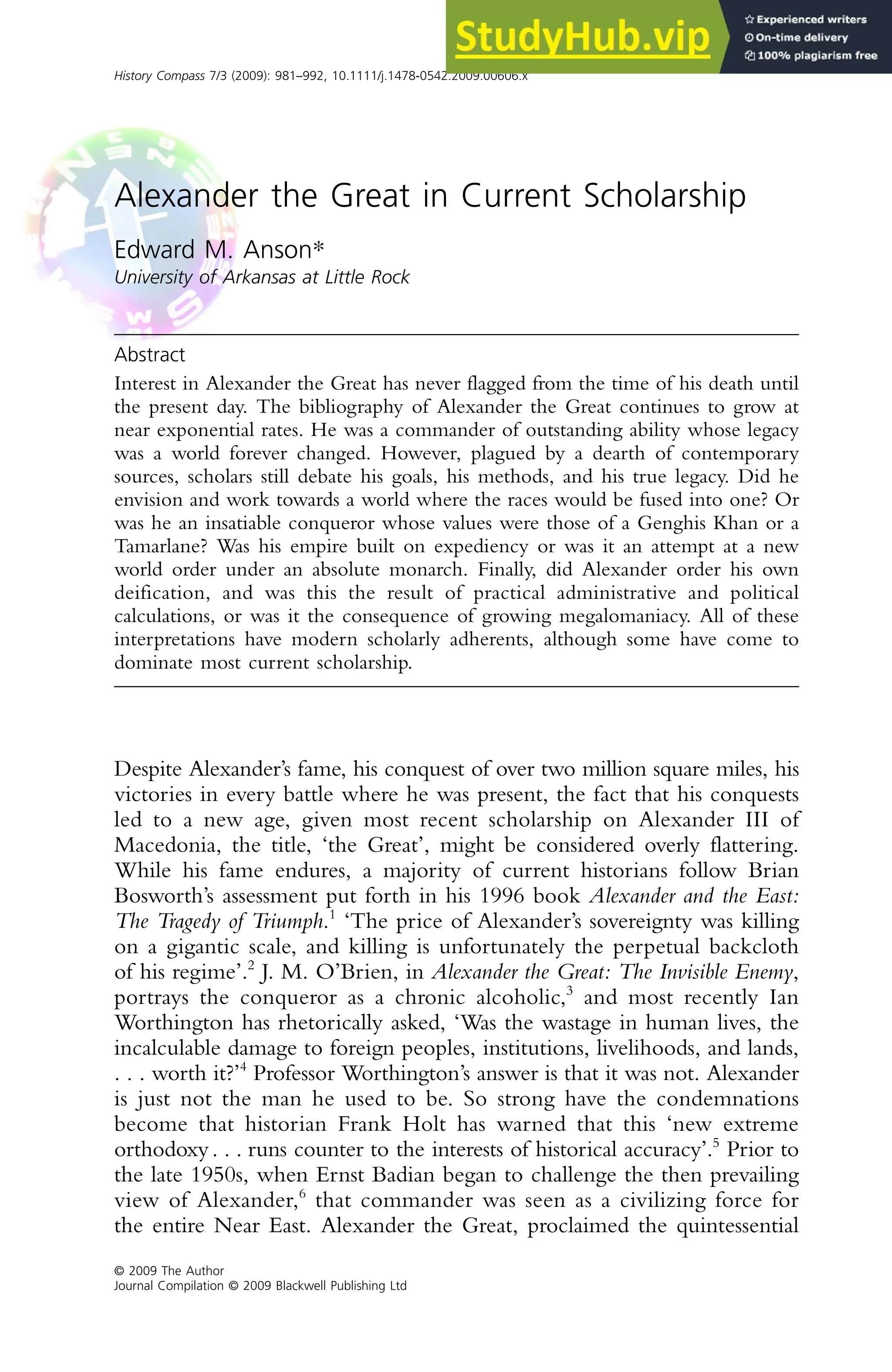 Alexander The Great In Current Scholarship | PDF