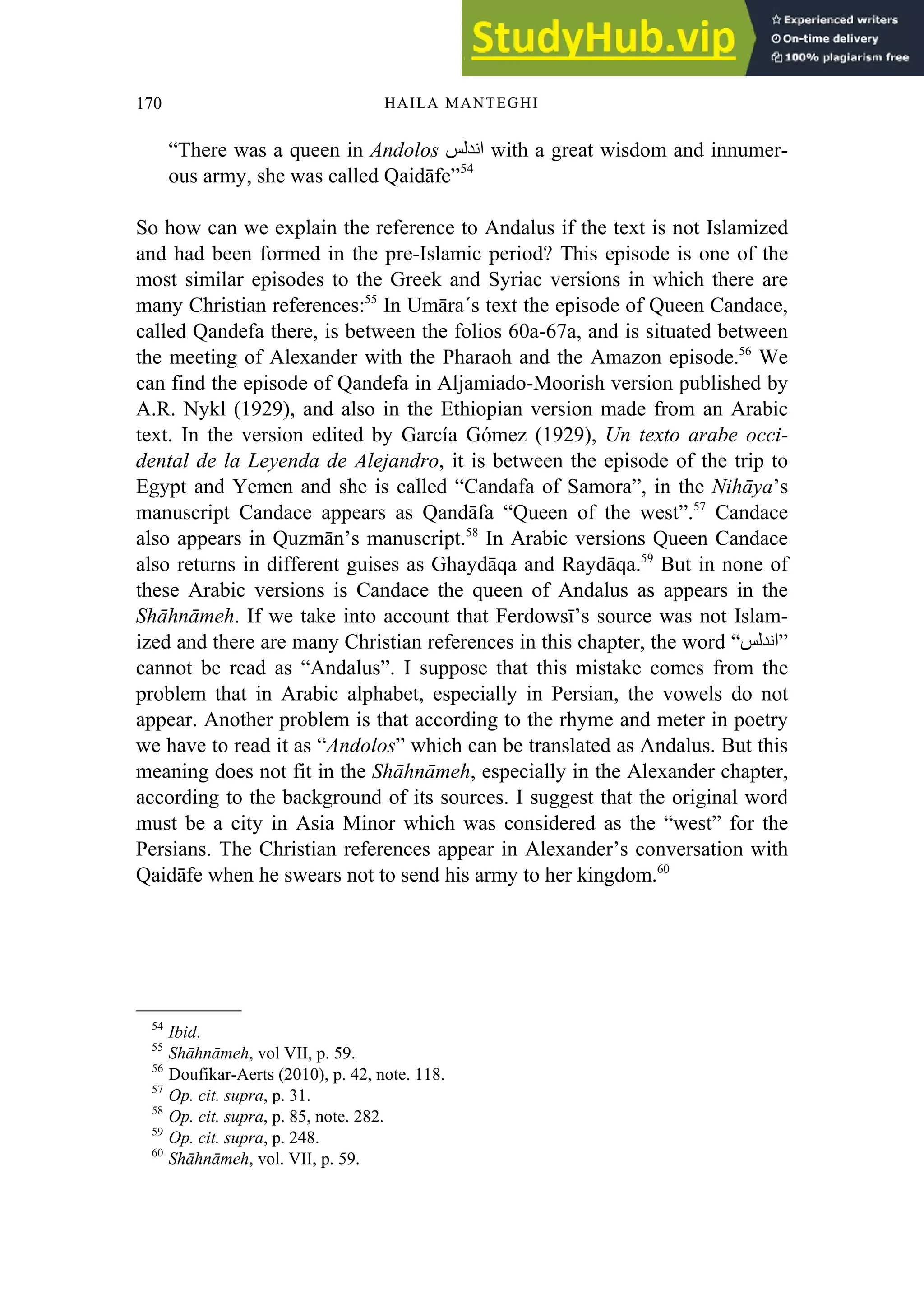 Alexander The Great In The Shahnameh Of Ferdowsi | PDF