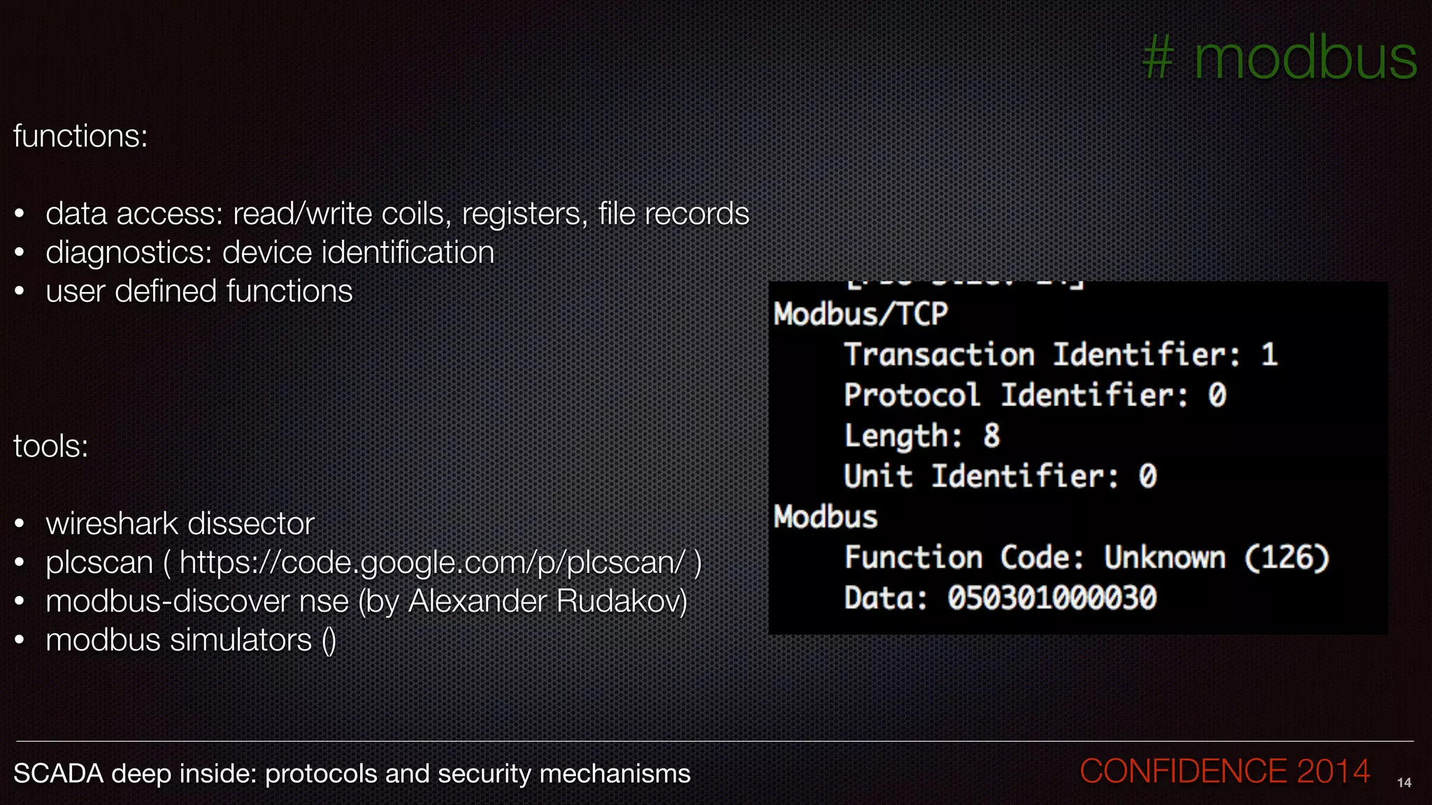 CONFidence 2014: Alexander Timorin: SCADA deep inside: protocols and security mechanisms | PDF